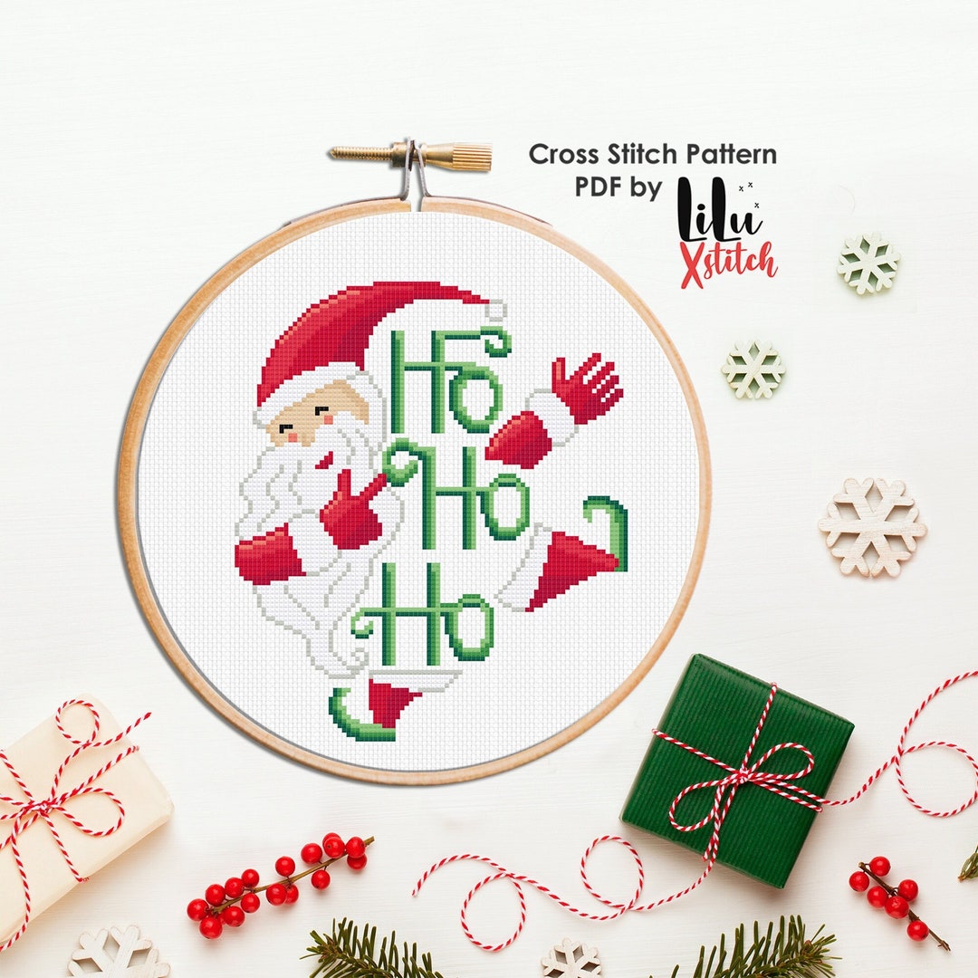 Cross Stitch Pattern - Ho Ho Ho. Christmas Festive Pattern of Santa ...