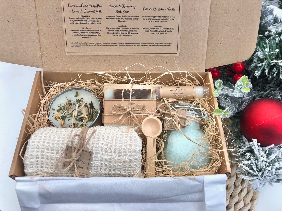 Gorgeous Spa Gift Set: Handmade Soap Bar, Bath Salts, Scented Candle ...