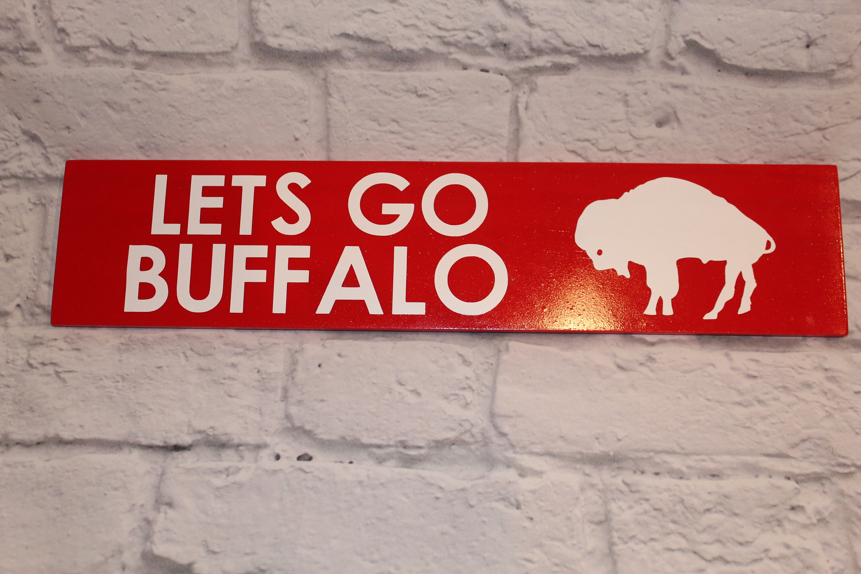 Lets Go Buffalo Wooden Sign Red With White Writing Color - Etsy
