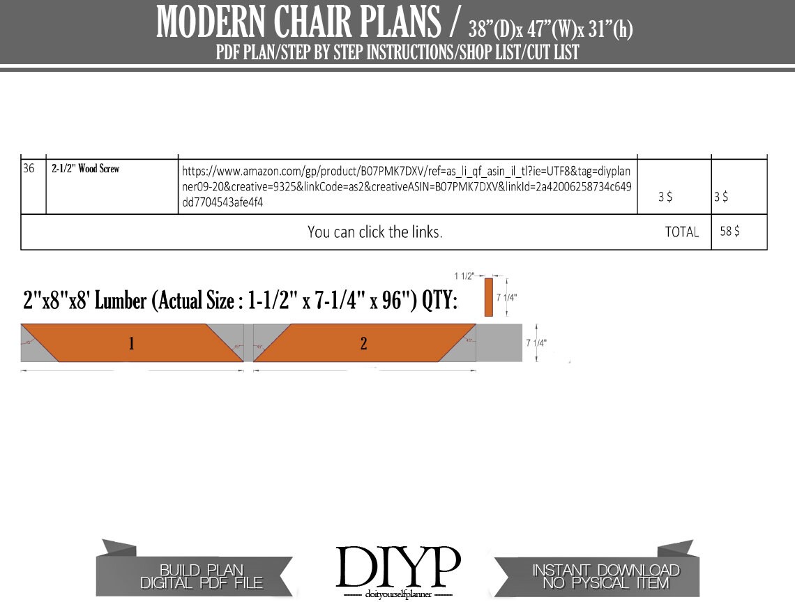Digital Plans for Modern Chair Wooden Chair Plans Easy and - Etsy