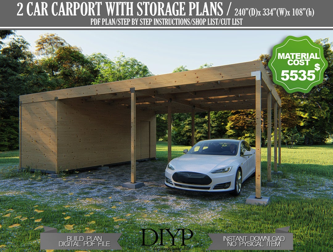 Two Car Carport With Storage Plan, Carport Shed, Build a Carport, Diy ...