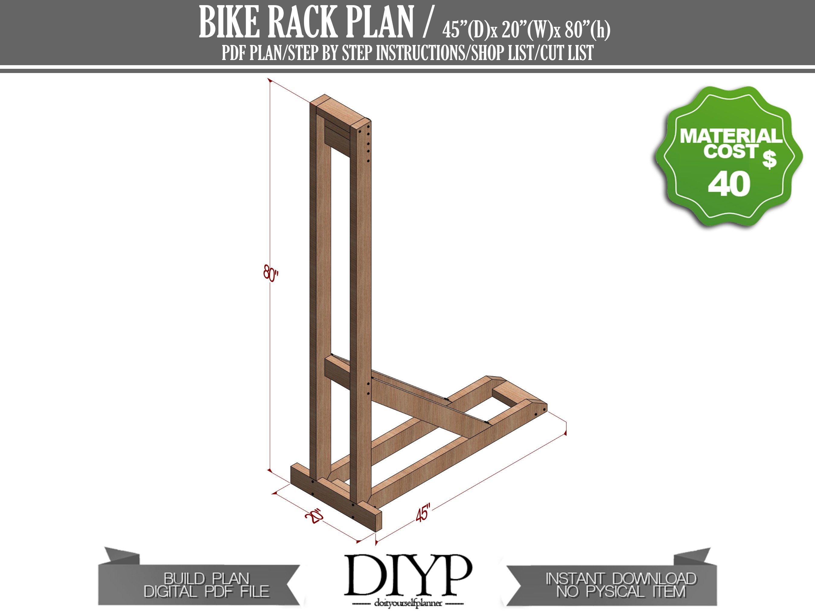 Wooden Bike Rack Woodworking Plans Bicycle Rack Plan | Etsy