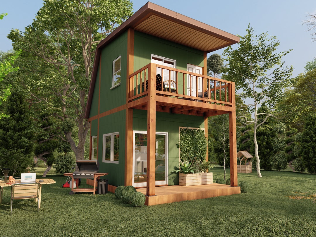 Tiny House Plans , 2 Story 1 Bedroom House Architectural Plan , Modern ...