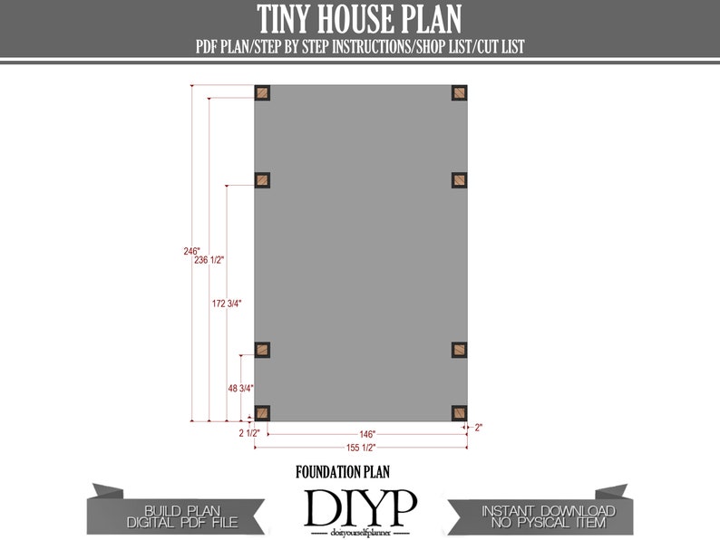 530 SF Tiny House Architectural Plan: 1 Bed, Concrete Slab (digital ...