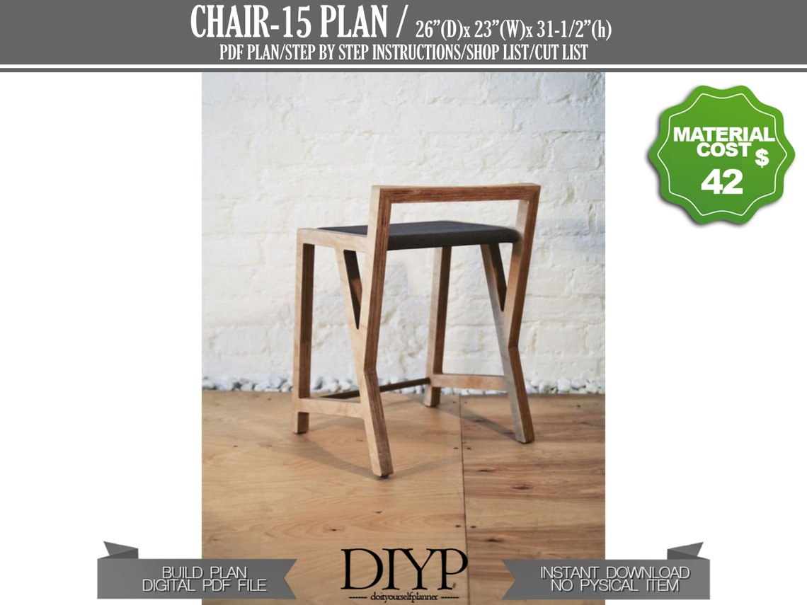 Modern Chair Plan DIY Wooden Bar Stool Build Plans for | Etsy