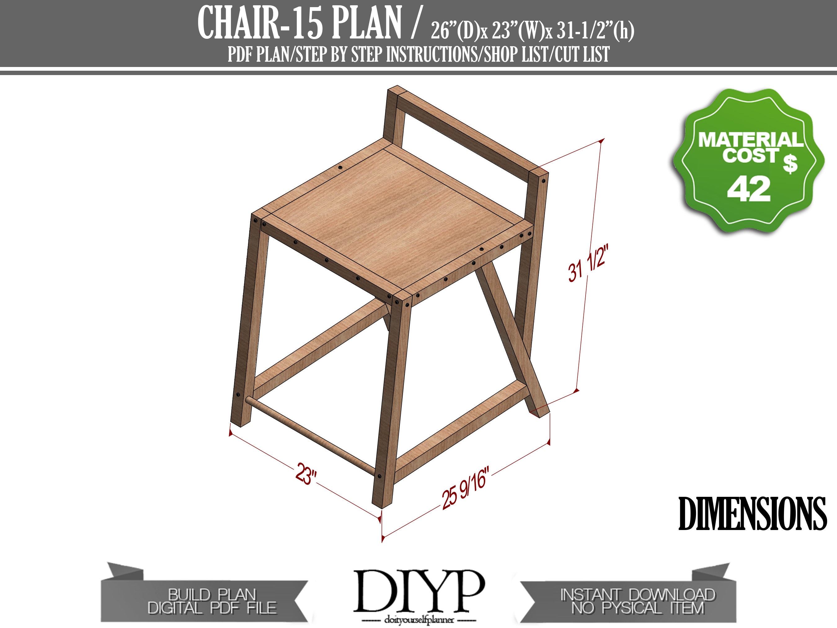 Modern Chair Plan DIY Wooden Bar Stool Build Plans for - Etsy