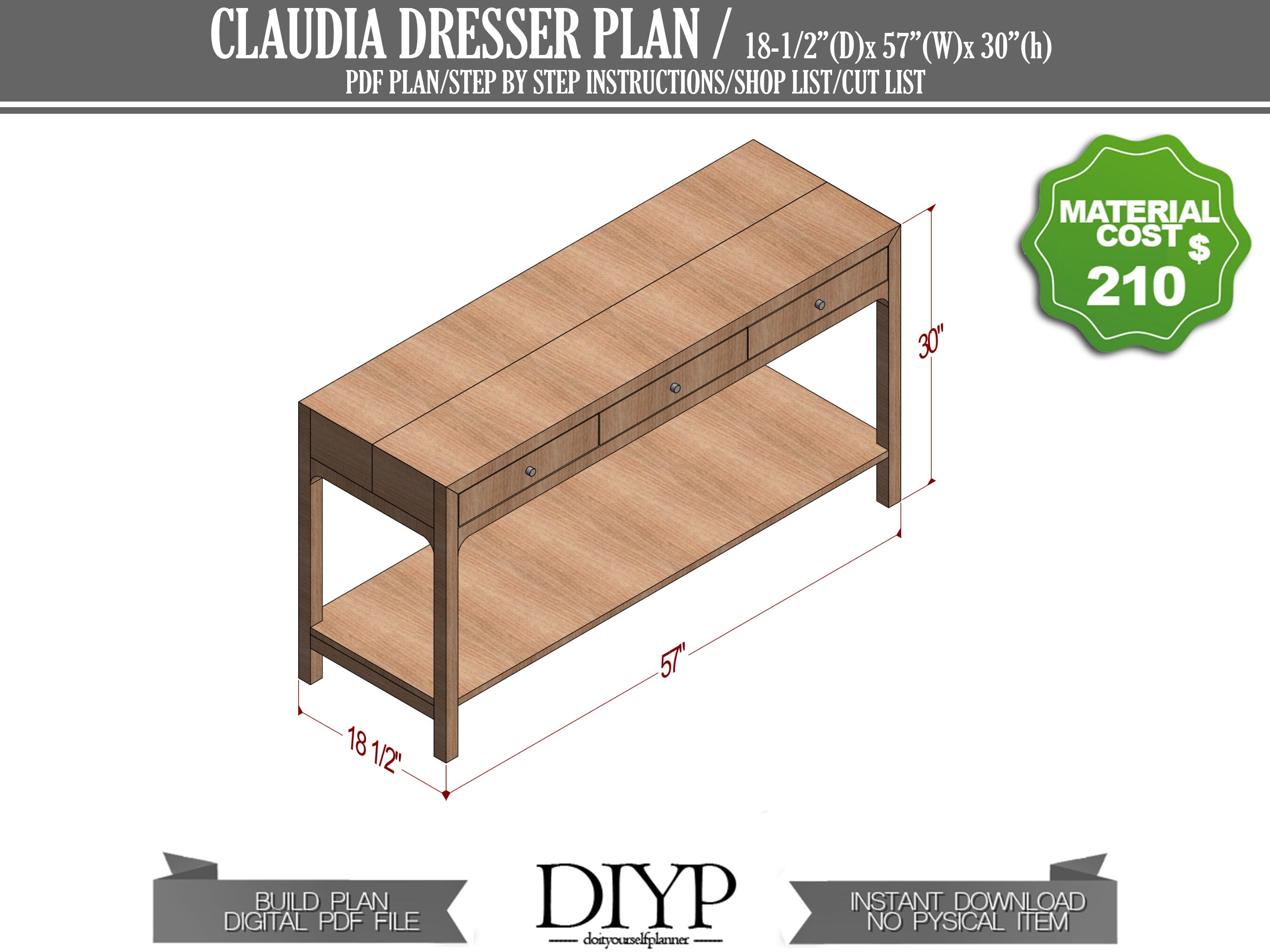 DIY Console Table With Drawers & Storage Shelf – Digital Woodworking ...