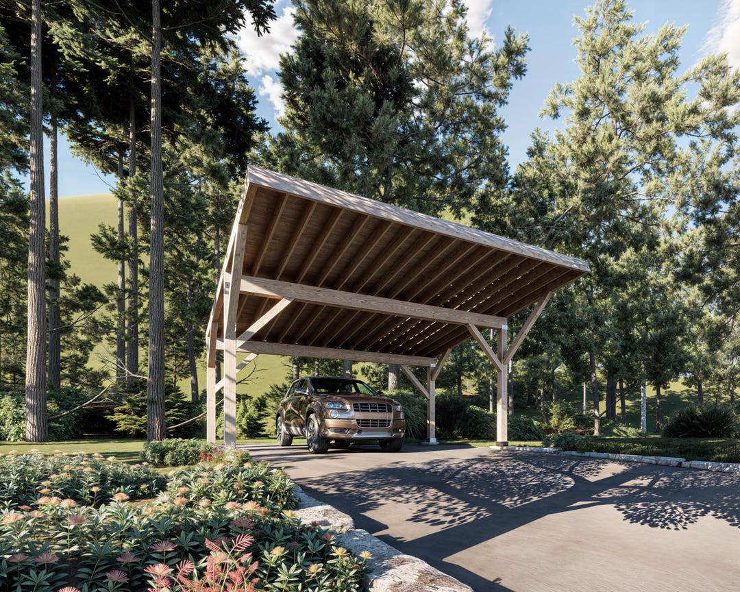 DIY Wood Carport Plans - 20x22 Single Slope Roof - Instant Download ...
