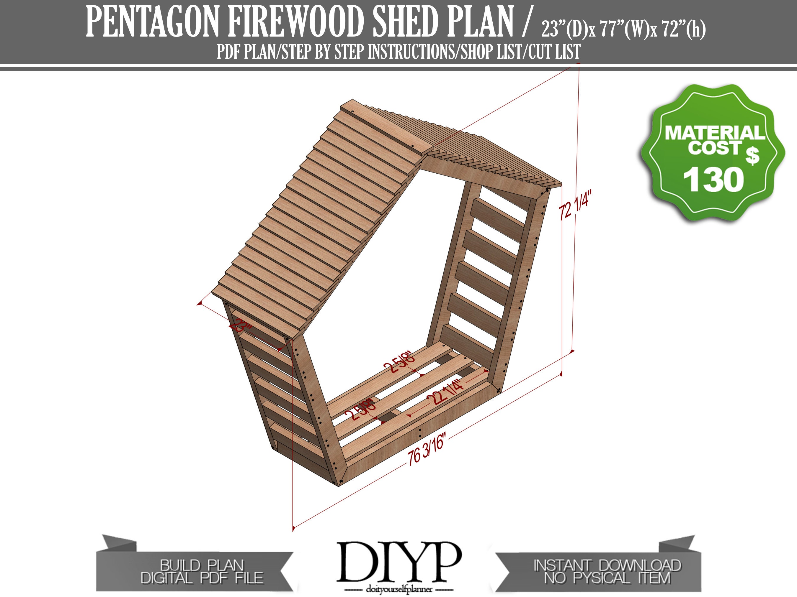 Modern Log Holder Plans DIY Plans for Wooden Pentagon Shed - Etsy