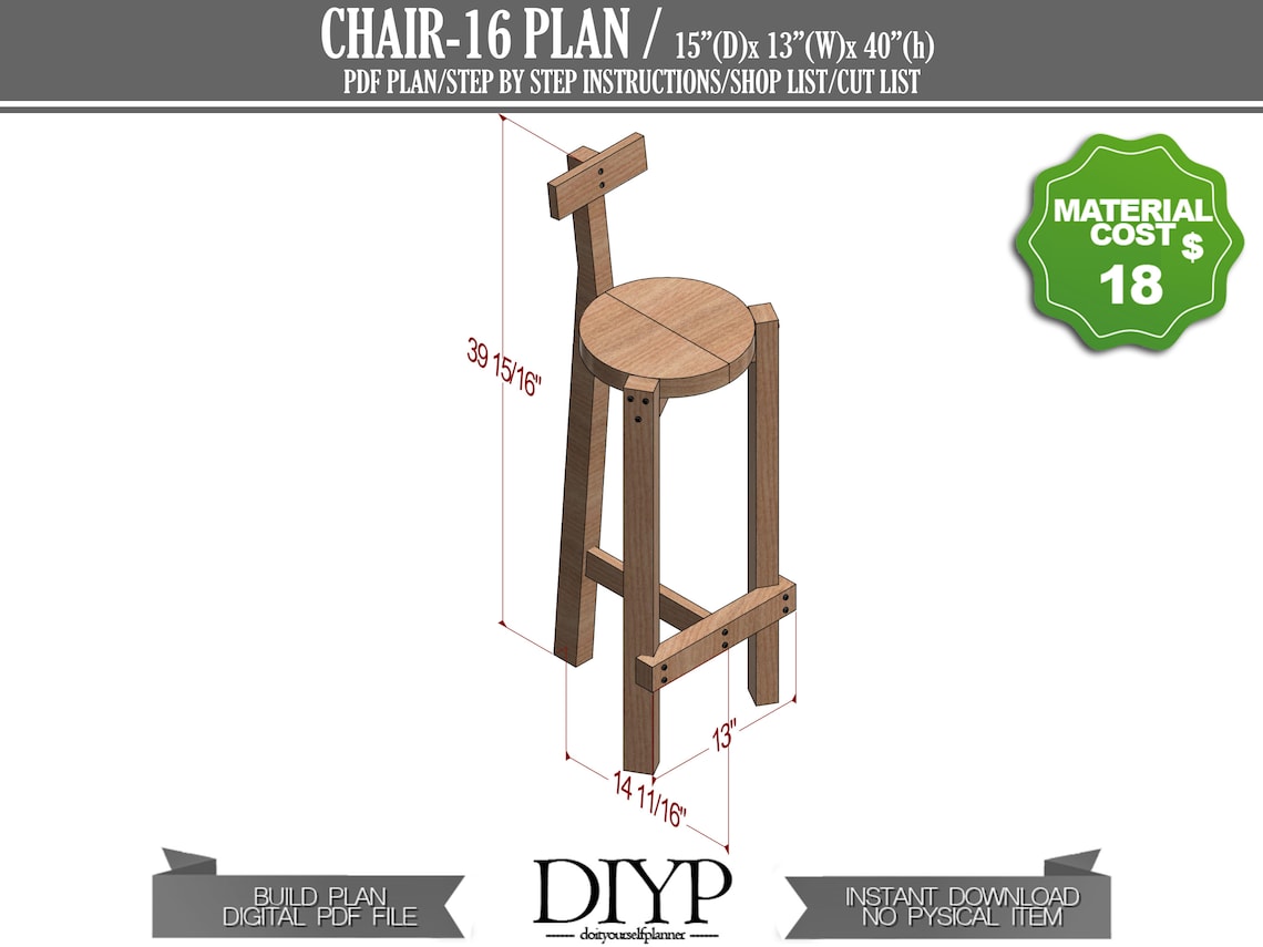 Rustic Bar Stool Pdf Plan , Rustic Reclaimed Wooden Chair Diy Plans - Etsy