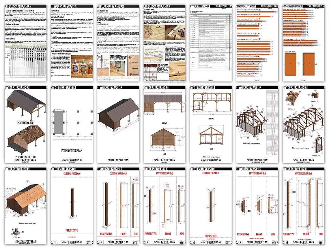 Carport With Storage Plan Car Garage Build Plan Two Car | Etsy Canada