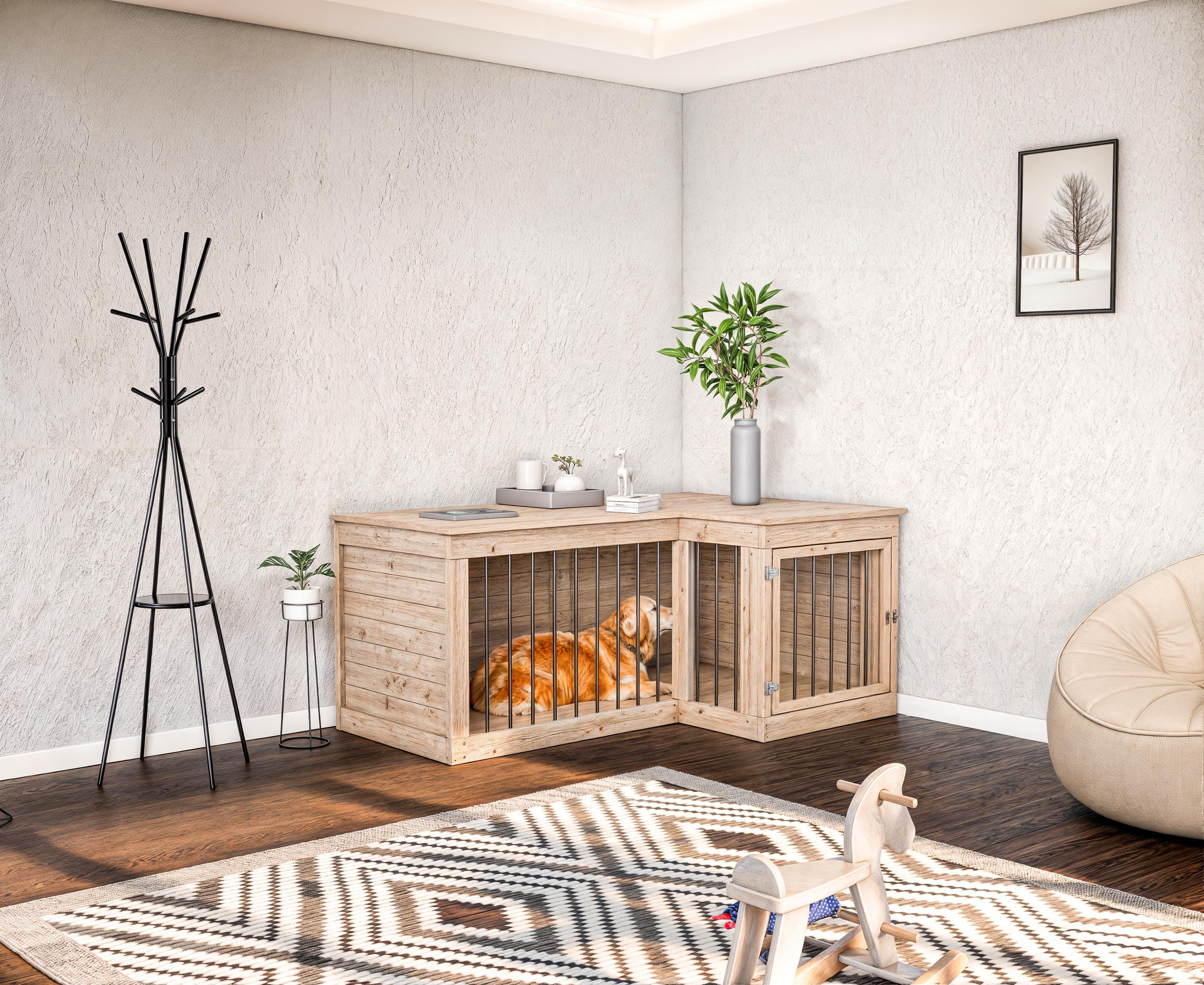 L-shaped Dog Kennel Plan: Modern Indoor Dog Crate Furniture (DIY) - Etsy
