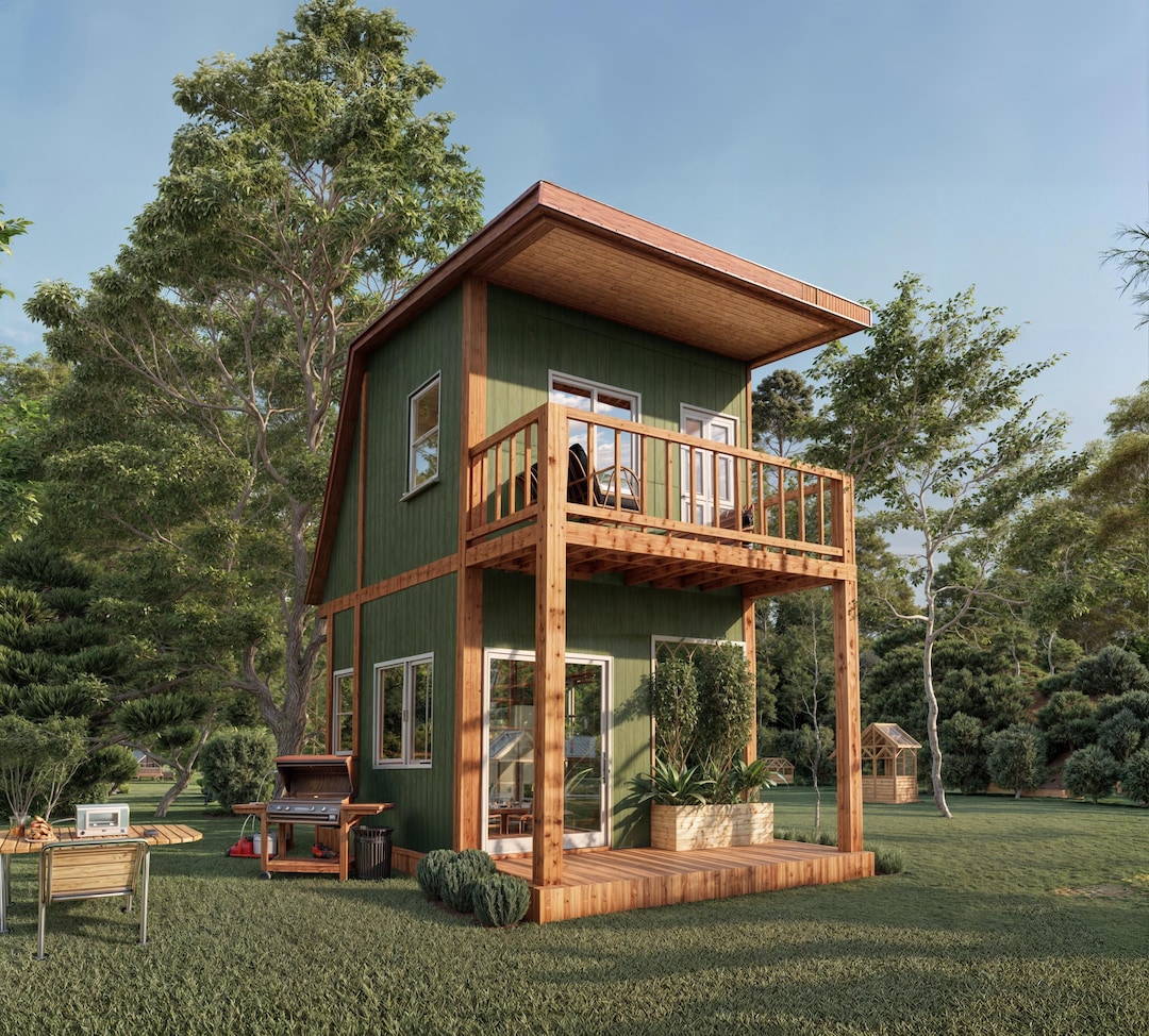 2-story Tiny House Plans: 1-bedroom Modern Home Blueprint - Etsy