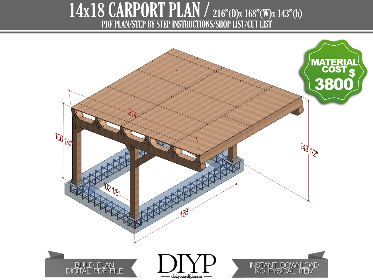14x18 Wooden Carport Plans: DIY Garage Blueprint (PDF) - Etsy