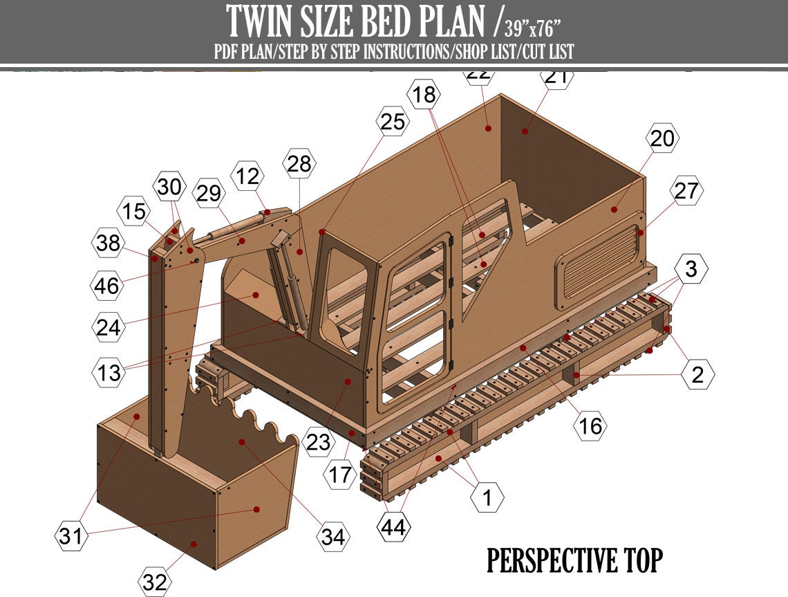 Excavator Bed Plan: DIY Twin Size Bed Frame (DXF, PDF) - Etsy