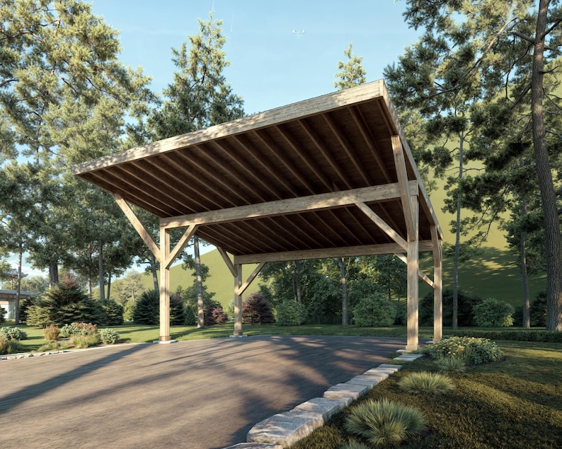 DIY Wood Carport Plans - 20x22 Single Slope Roof - Instant Download ...