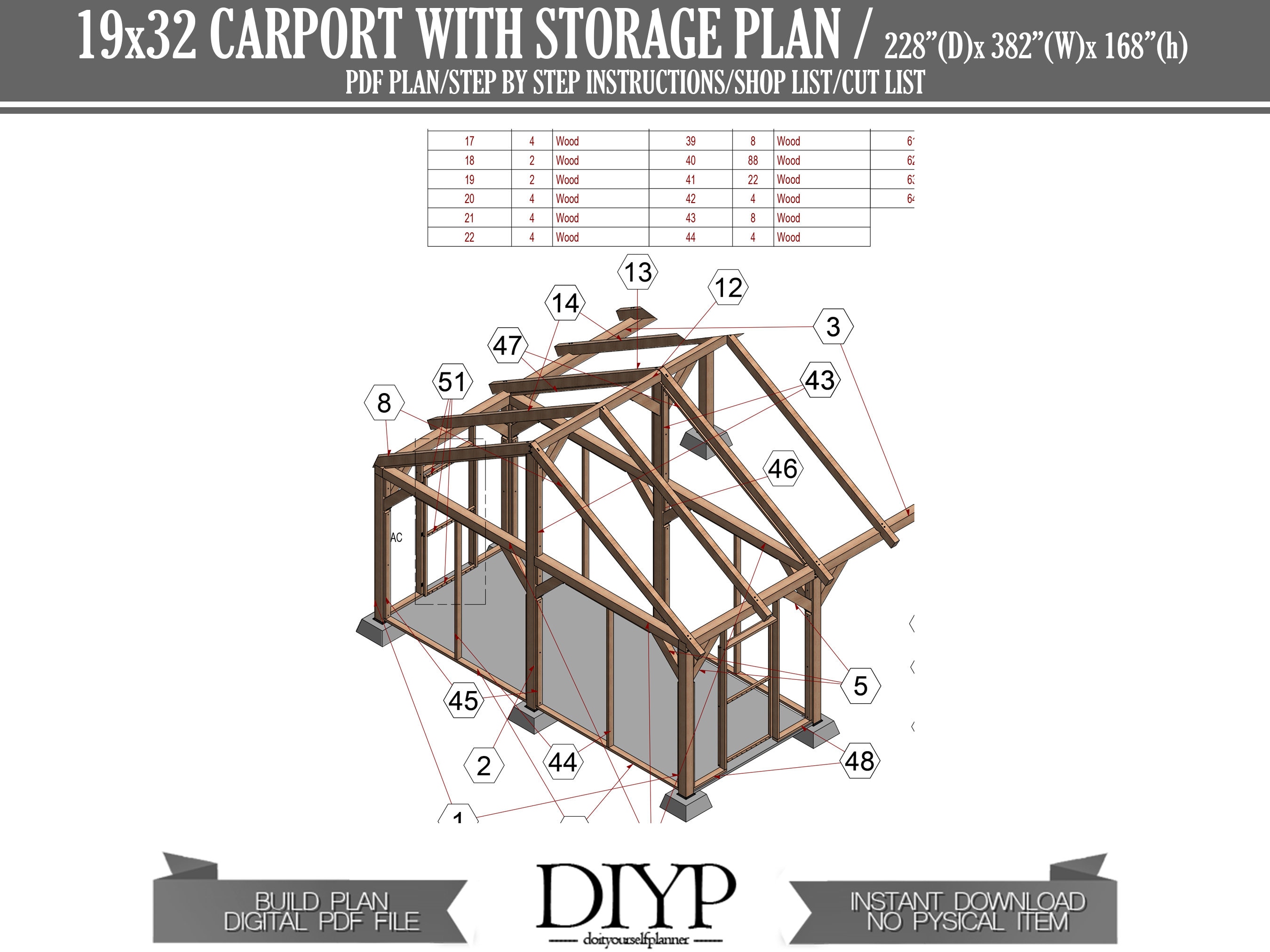 Carport With Storage Plan Car Garage Build Plan Two Car | Etsy Canada