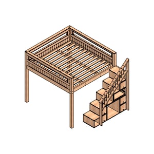 Multifunctional King Size Bunk Bed With Storage Area Plan Modern Bedroom Ideas Build Plans King Size Loft Bed Etsy