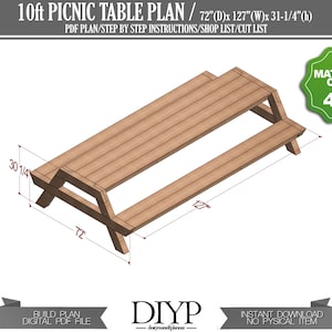 10 Foot Picnic Table Plans | PDF Download - Etsy