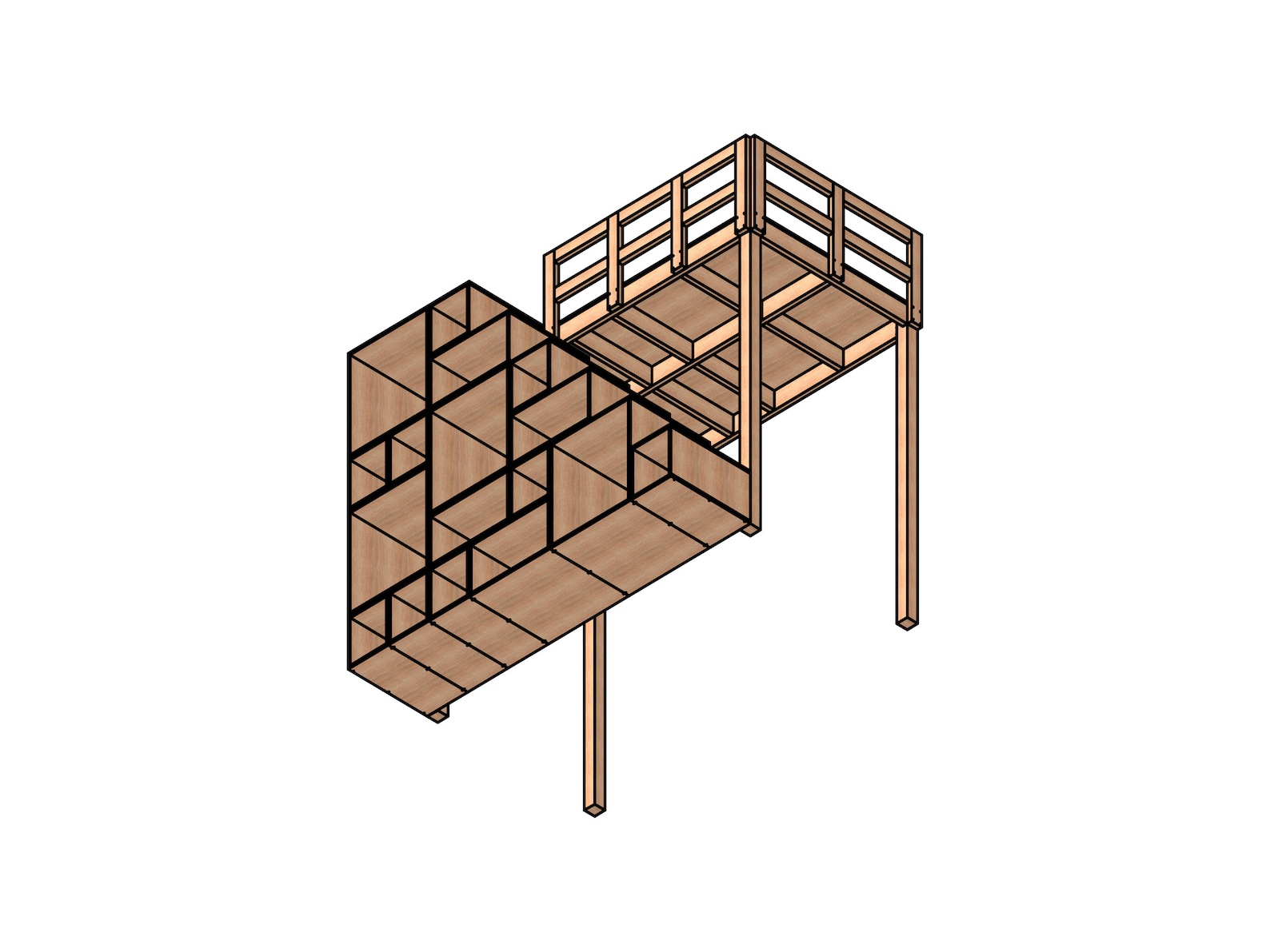 DIY Full Bunk Bed, Cube Stairs: Wood Plan & Animation - Etsy