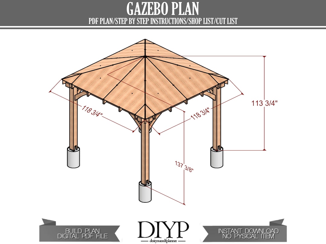10x10 Gazebo Plan: DIY Shed & Pergola (PDF Download) - Etsy