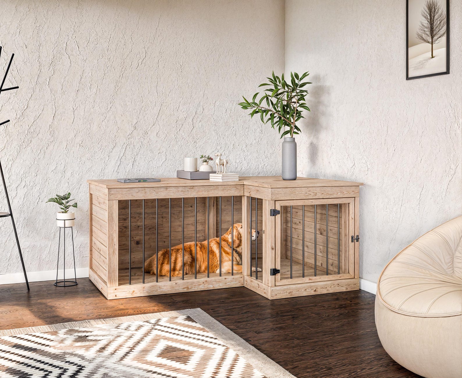 L-shaped Dog Kennel Plan: Modern Indoor Dog Crate Furniture (DIY) - Etsy