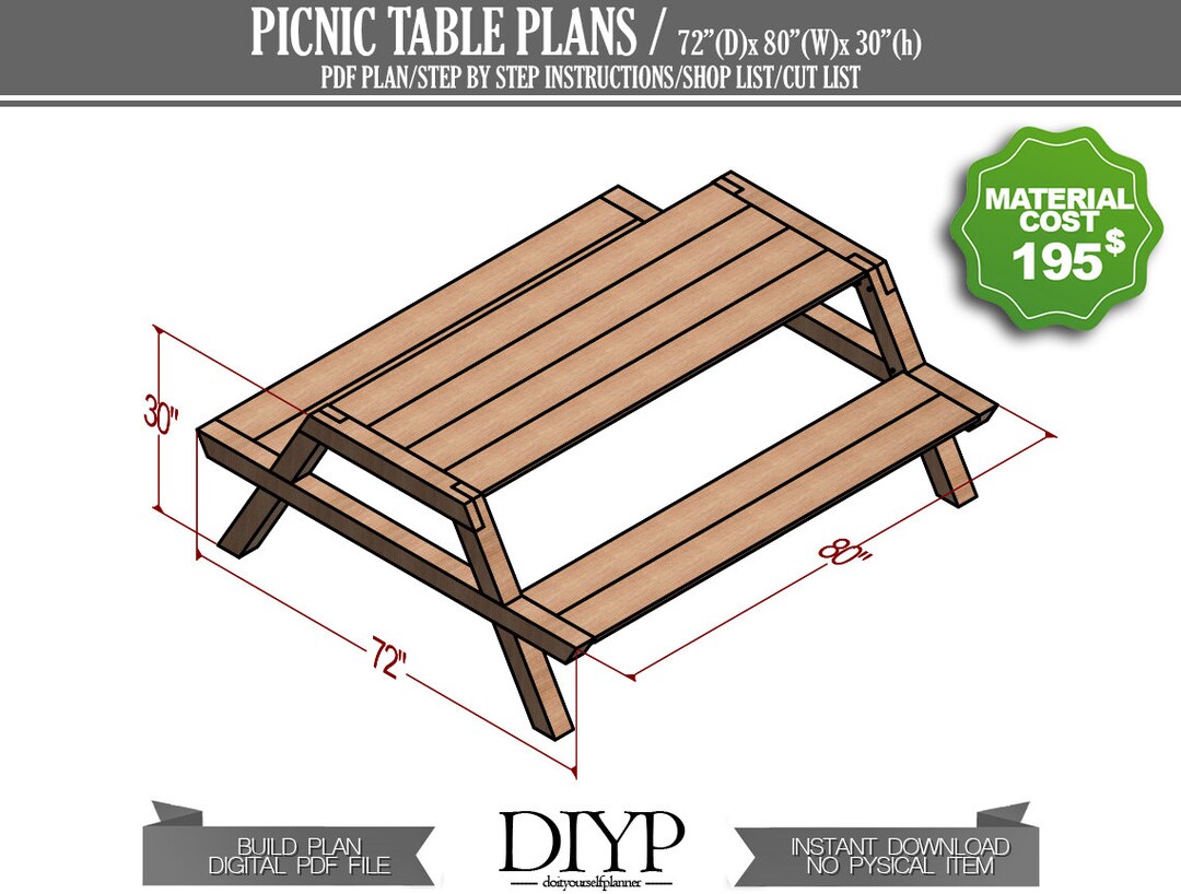 Picnic Table Plans, DIY Picnic Table, Modern Outdoor Table, Backyard ...