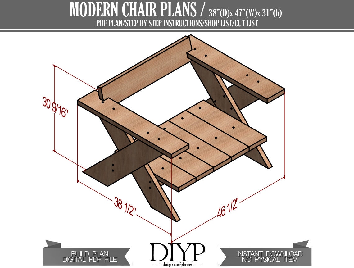 Digital Plans for Modern Chair Wooden Chair Plans Easy and - Etsy