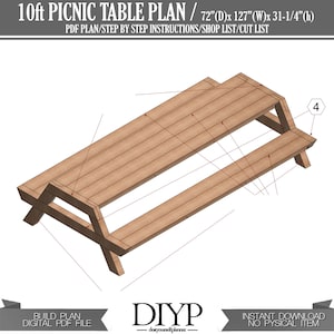 10 Foot Picnic Table Plans | PDF Download - Etsy