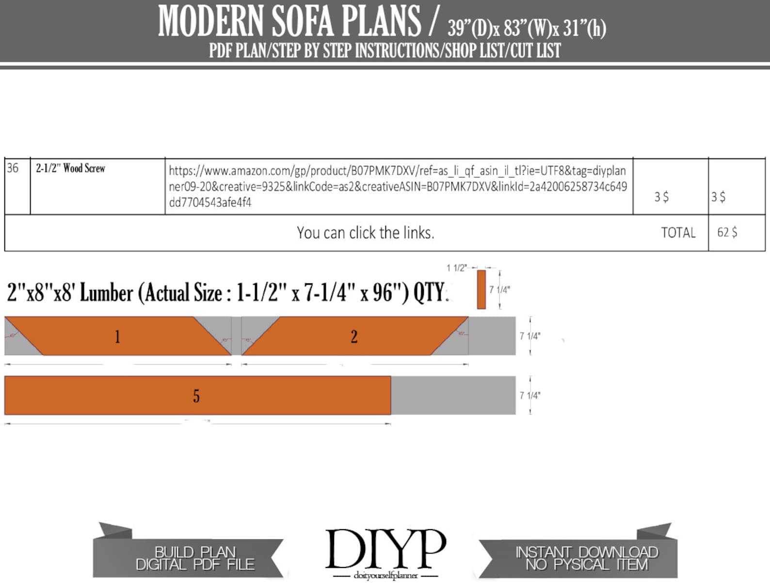 Modern Wooden Sofa DIY Plans: Easy Build (PDF Download) - Etsy