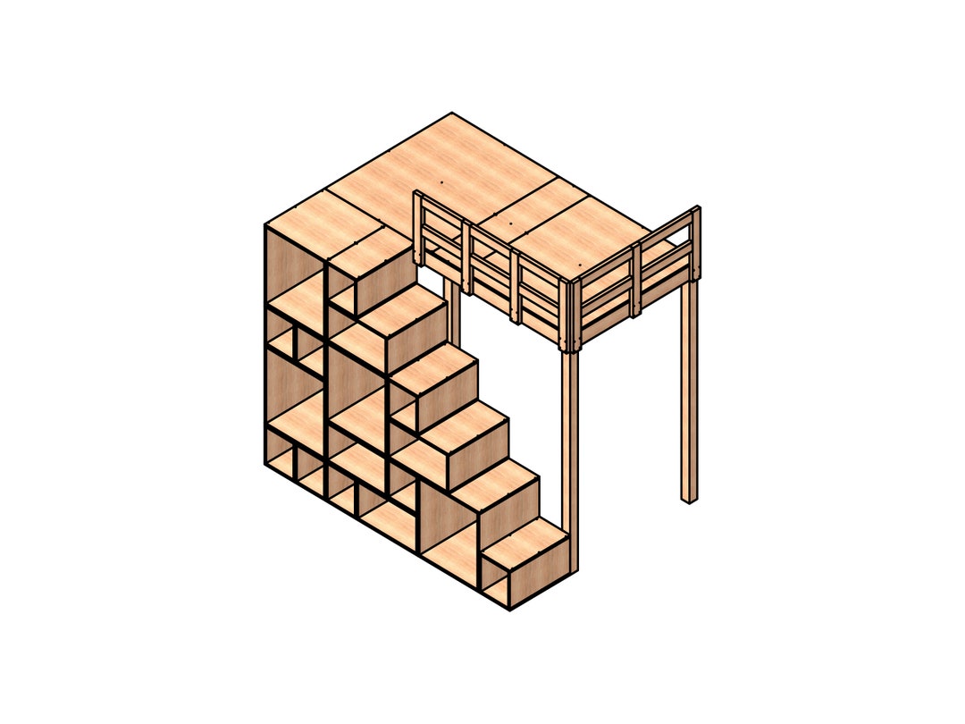 DIY Full Bunk Bed, Cube Stairs: Wood Plan & Animation - Etsy
