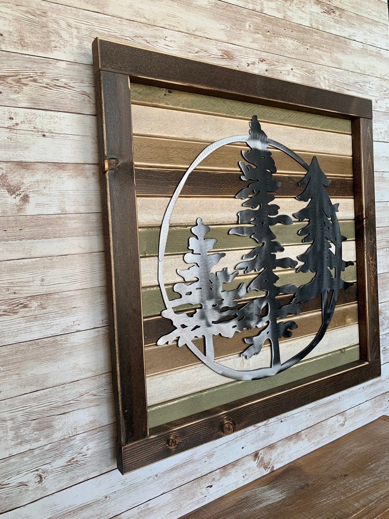 Pine Tree Wood and Metal Sign / Nature / Outdoor / Cabin / - Etsy