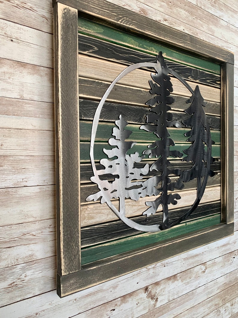 Pine Tree Wood and Metal Sign / Nature / Outdoor / Cabin / - Etsy
