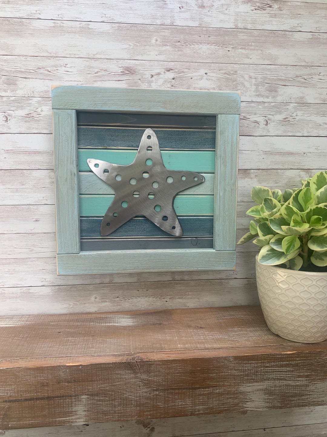 Starfish Sign / Wood and Metal / Wall Decor / Art / Ocean / Beach ...