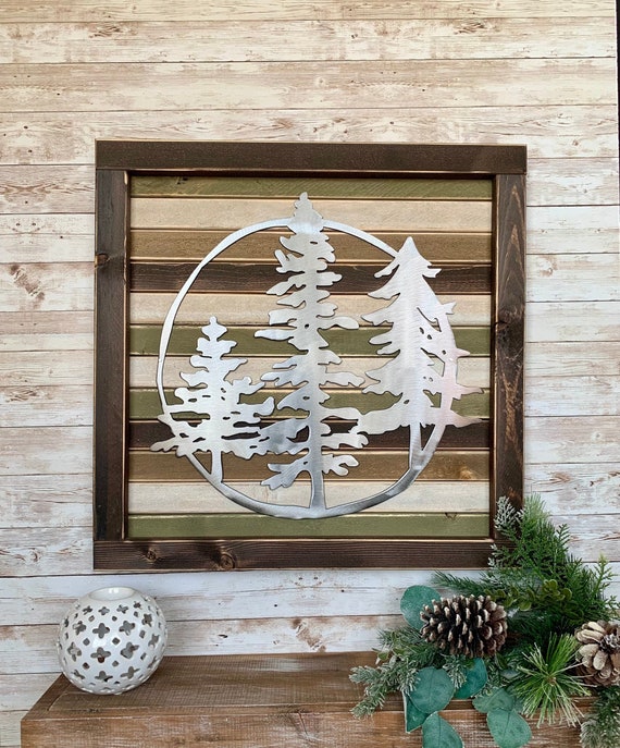 Pine Tree Wood and Metal Sign / Nature / Outdoor / Cabin / | Etsy