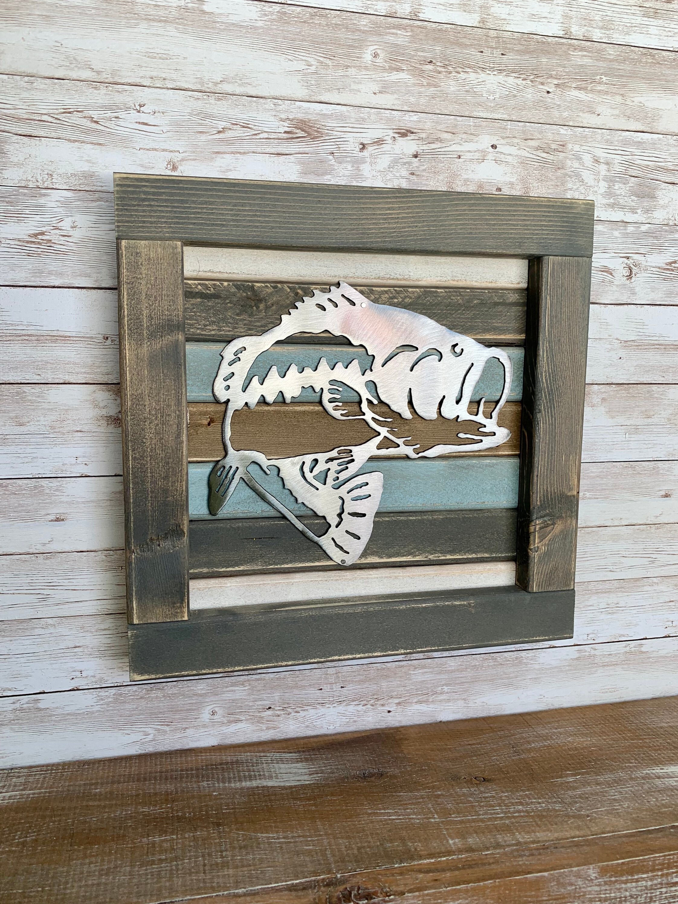 Bass Fish Wall Art / Wood and Metal Sign / Weathered Wood / Lake ...
