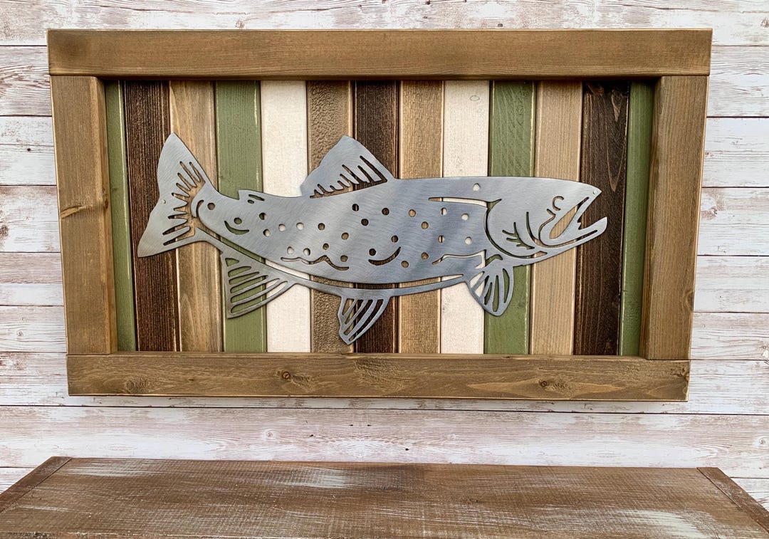 Trout Wood and Metal Sign / Fish / Fishing / Outdoors / Lake / Boating ...