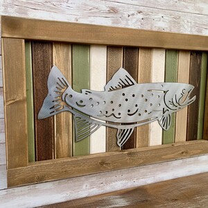 Trout Wood and Metal Sign / Fish / Fishing / Outdoors / Lake / Boating ...