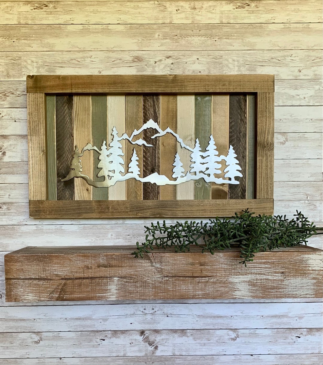 Mountain Range Wood and Metal Sign / Outdoors / Hiking / Trees ...