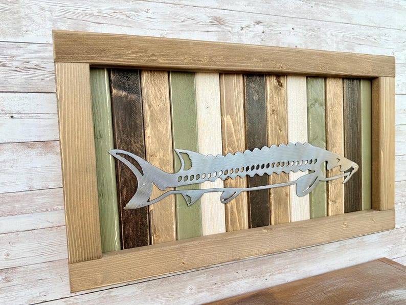 Sturgeon Fish Wood and Metal Sign / Fishing / Outdoors / Lake / Boating ...