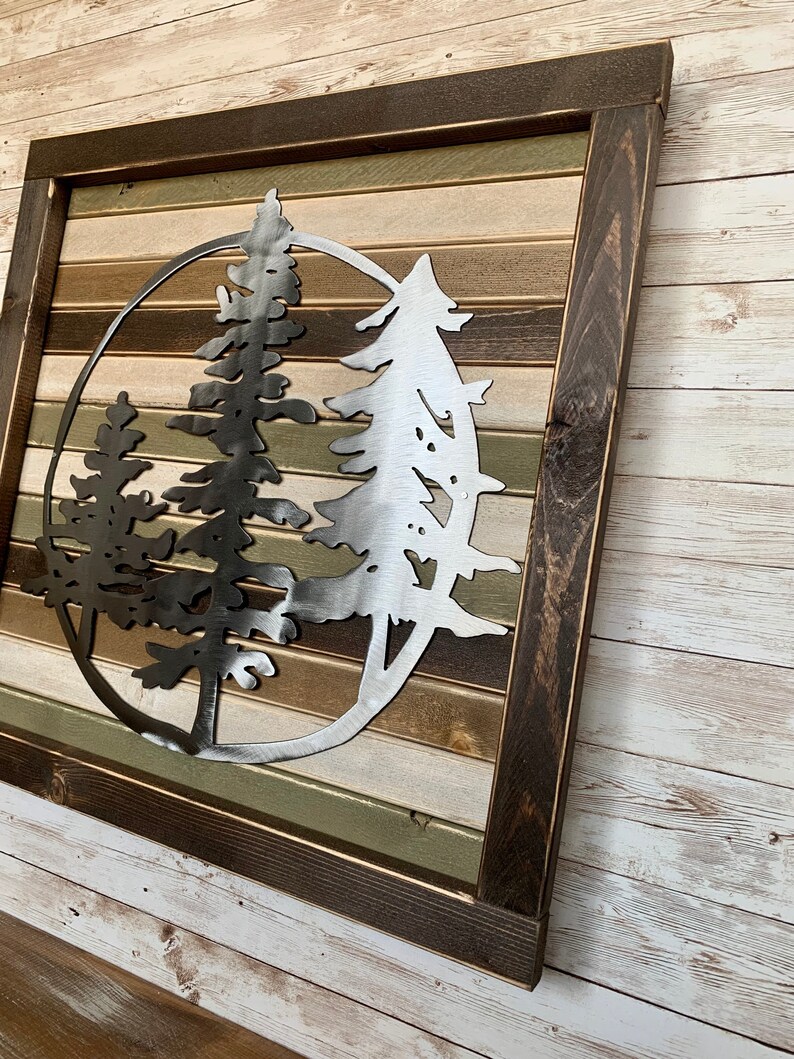 Pine Tree Wood and Metal Sign / Nature / Outdoor / Cabin / - Etsy