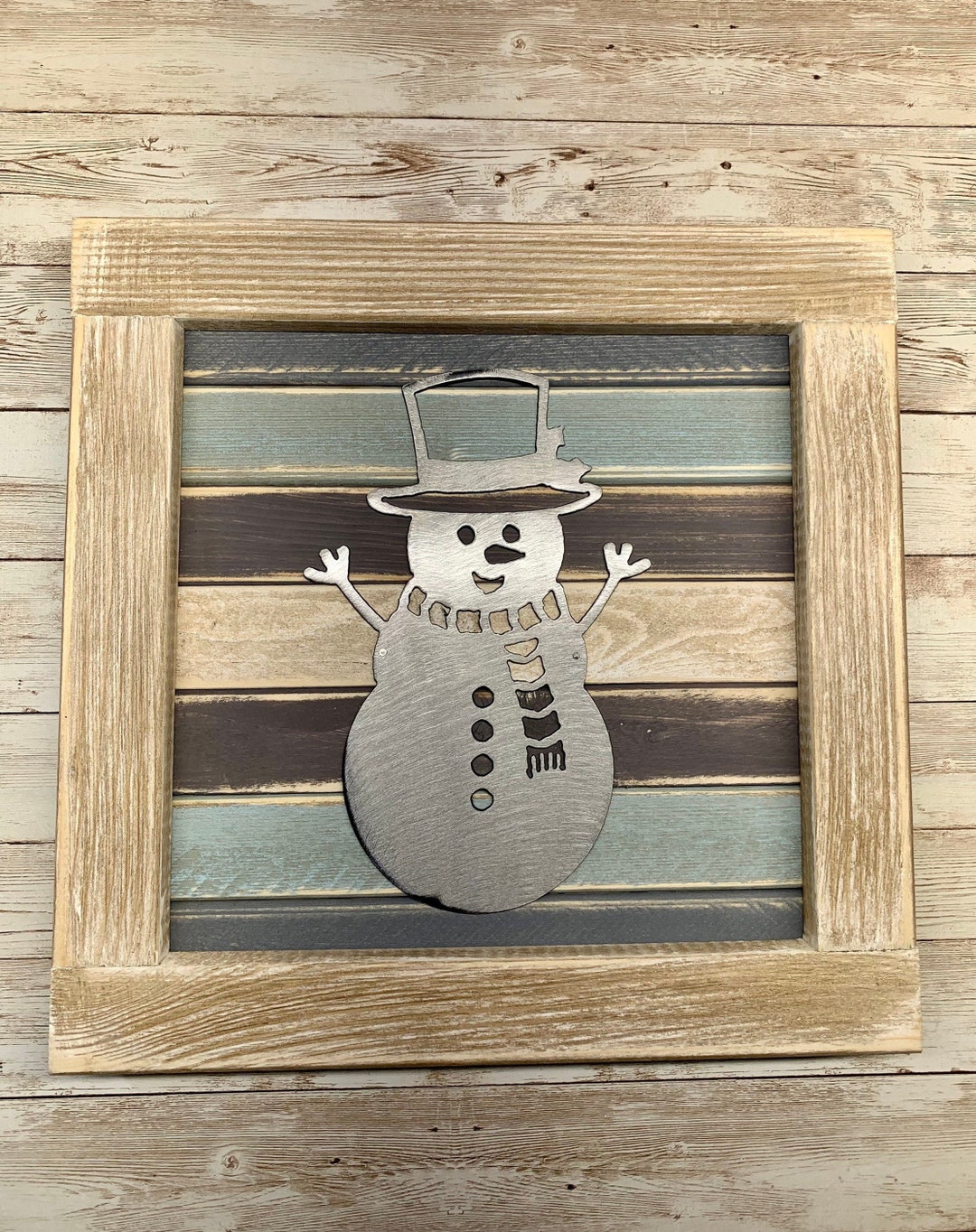 Snowman Sign / Christmas / Wood and Metal / Winter / Snow / Plasma Cut ...