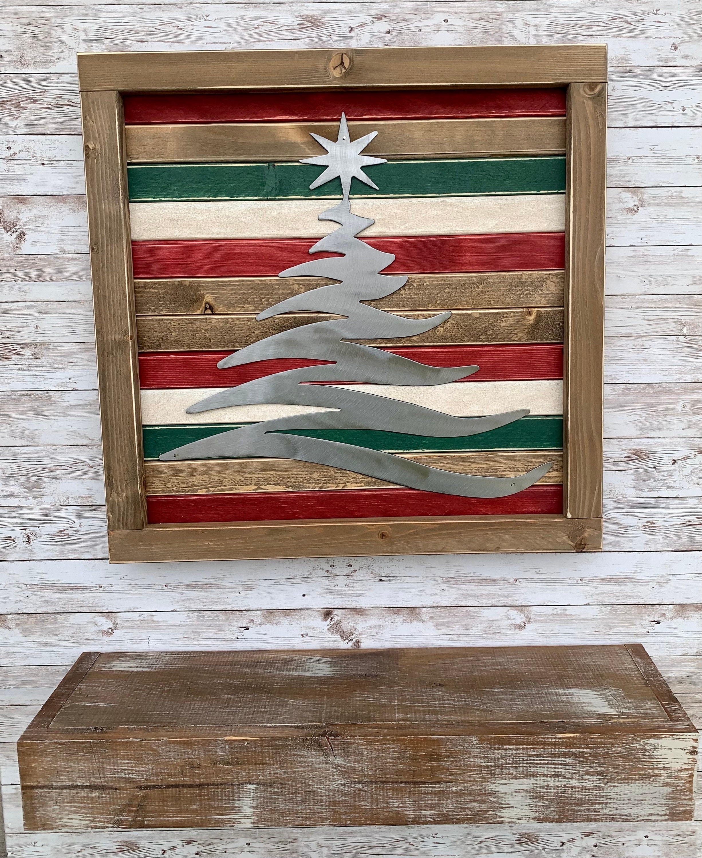 Christmas Tree Sign / Wood and Metal / Winter / Plasma Cut / Weathered ...
