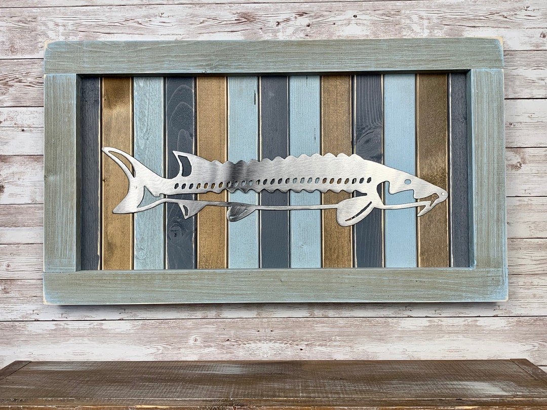 Sturgeon Fish Wood and Metal Sign / Fishing / Outdoors / Lake / Boating ...