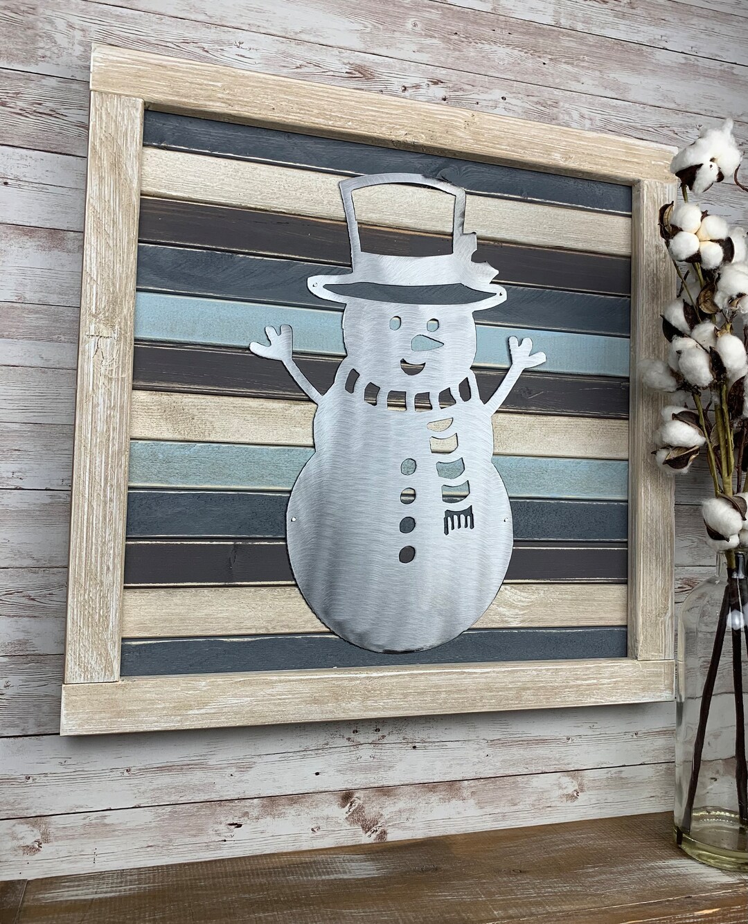 Snowman Sign / Christmas / Wood and Metal / Winter / Snow / Plasma Cut ...