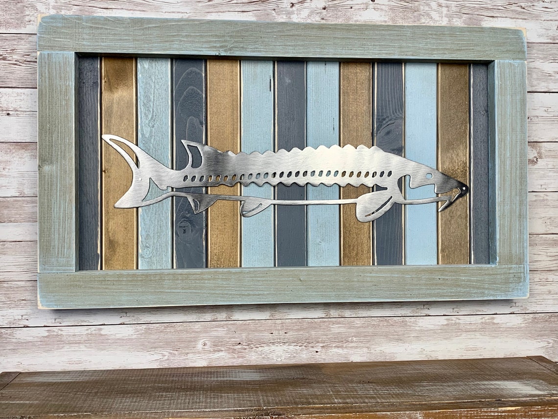 Sturgeon Fish Wood and Metal Sign / Fishing / Outdoors / Lake / Boating ...