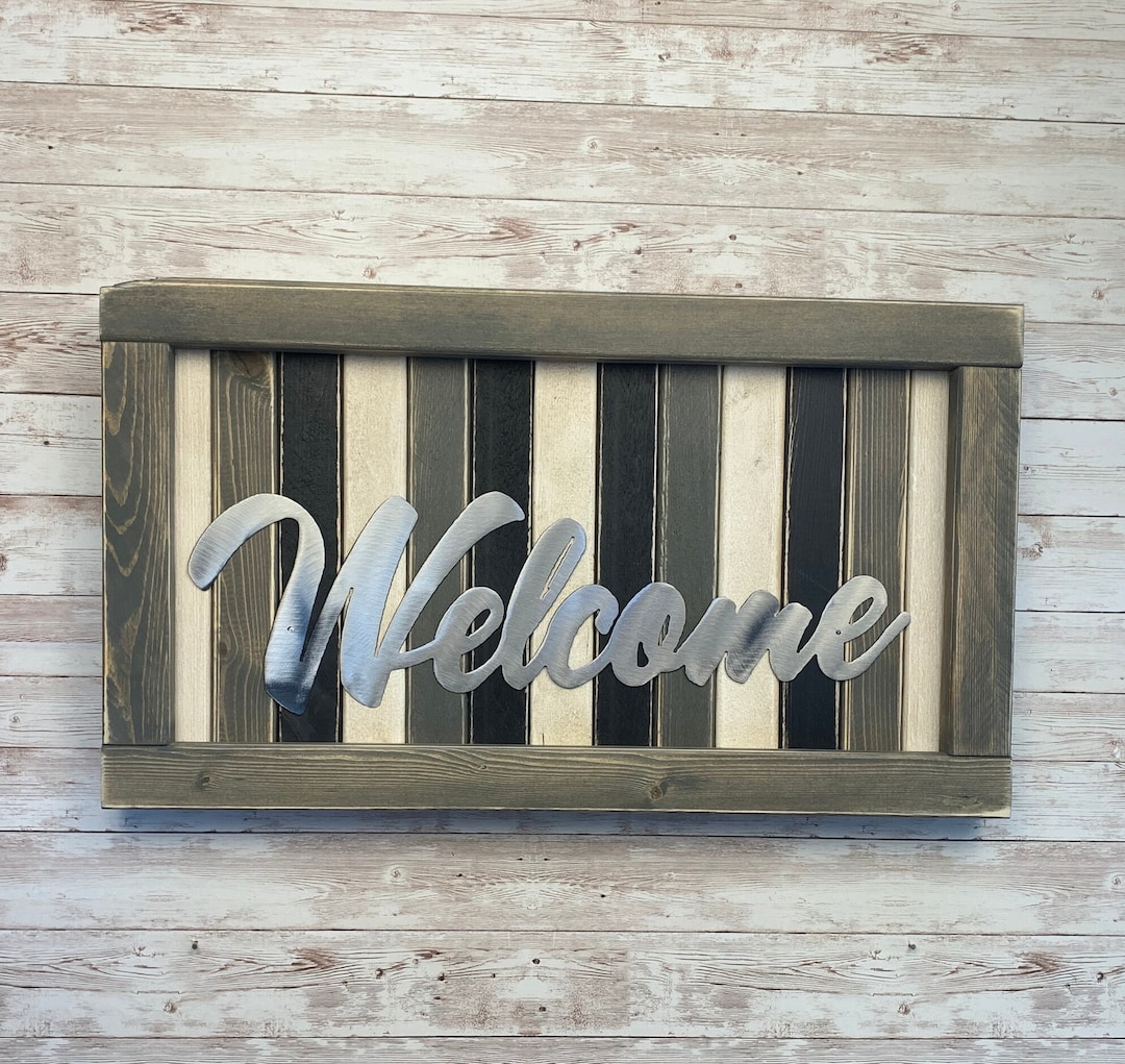 Welcome Wood and Metal Sign / Wall Decor / Art / Entryway / Words ...