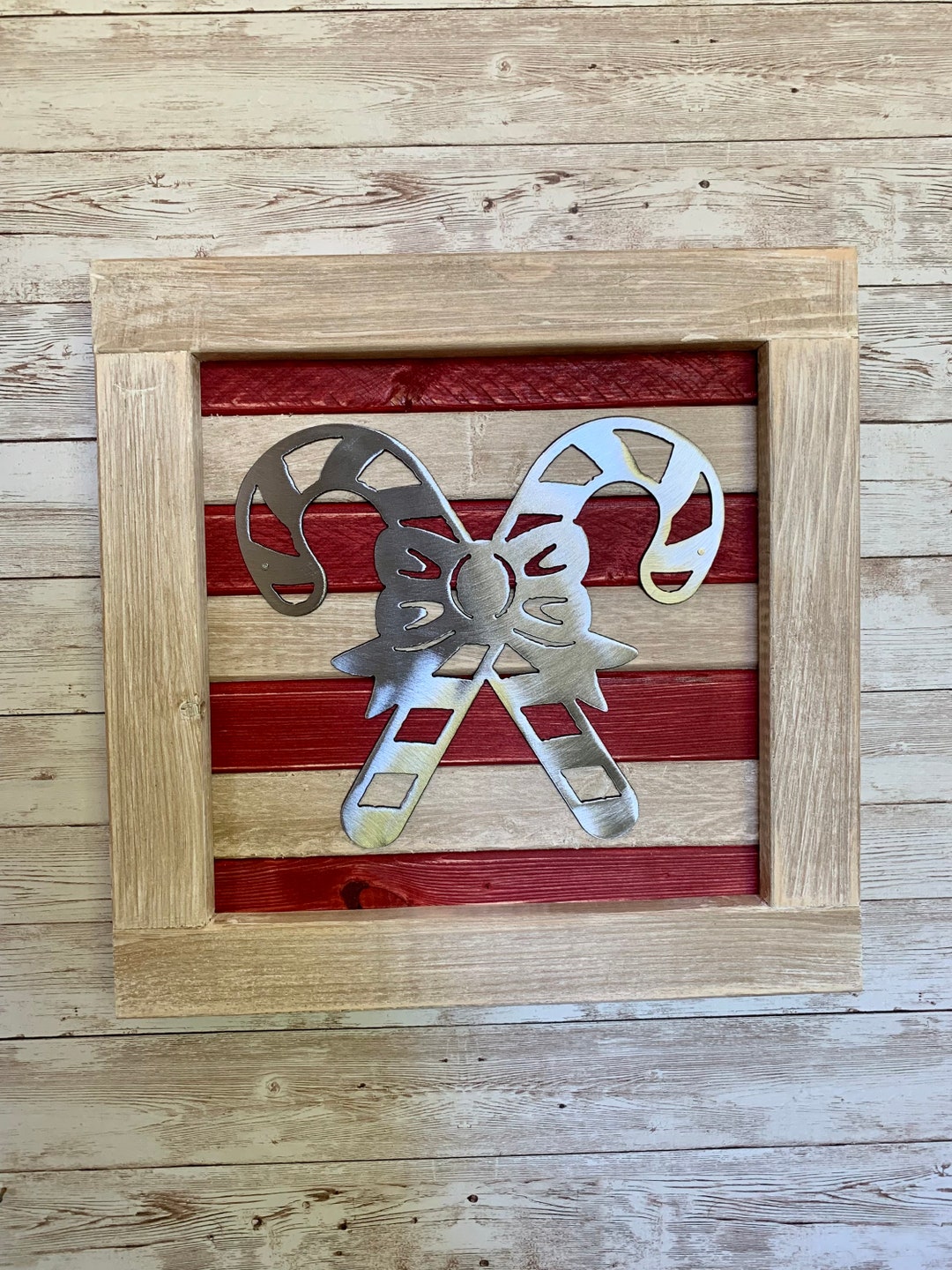 Candy Cane Sign / Christmas / Wood and Metal / Winter / Plasma Cut ...
