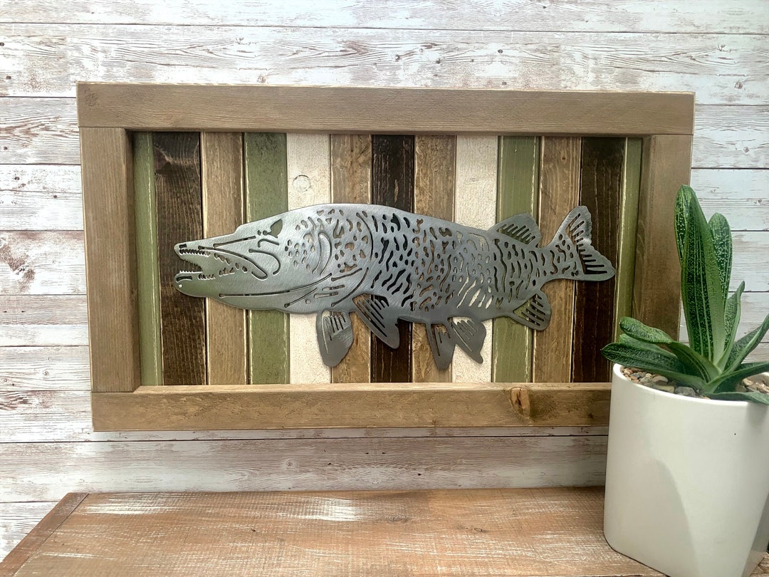 Muskie Fish Wood and Metal Sign / Fishing / Outdoors / Lake / Boating ...