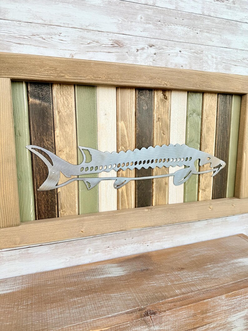 Sturgeon Fish Wood and Metal Sign / Fishing / Outdoors / Lake / Boating ...
